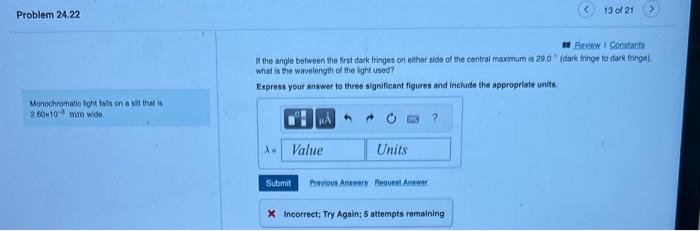 Solved It the angle between the first dack fringes on either | Chegg.com