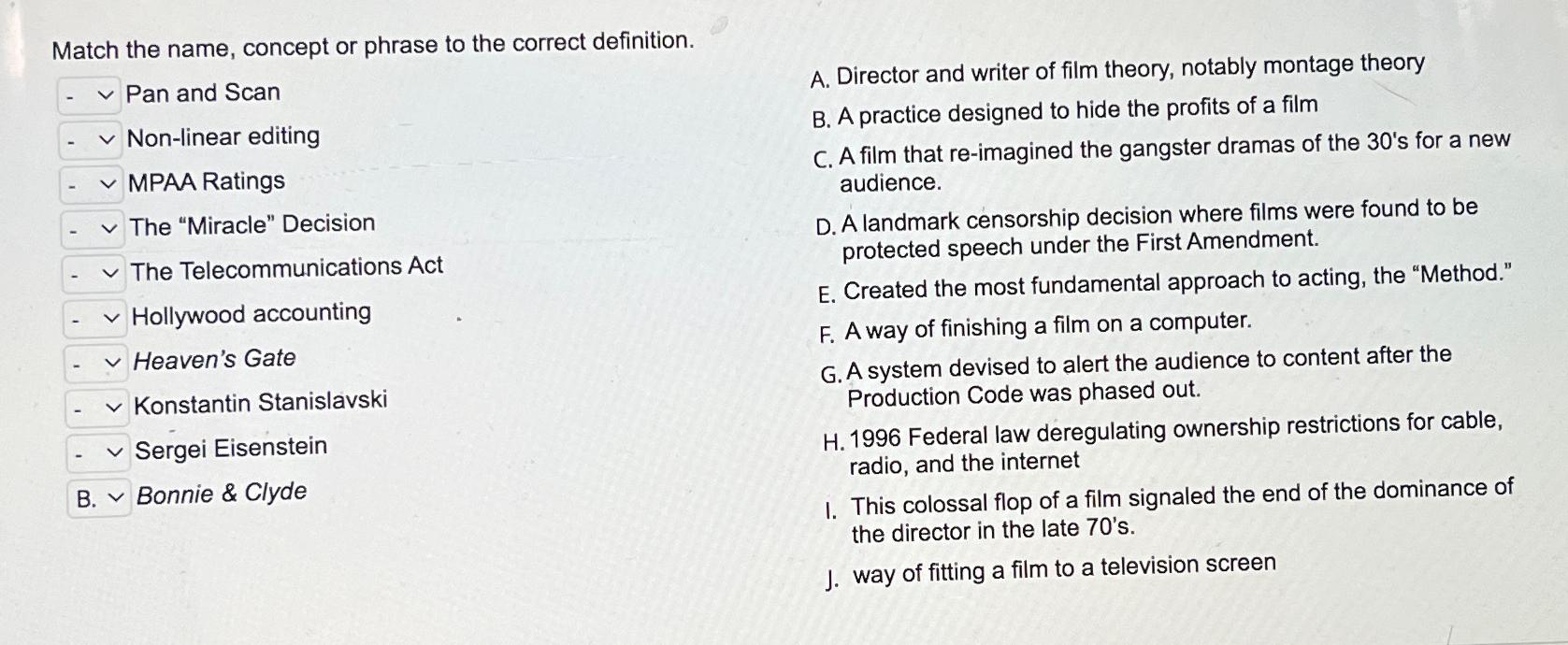 Solved Match the name, concept or phrase to the correct | Chegg.com