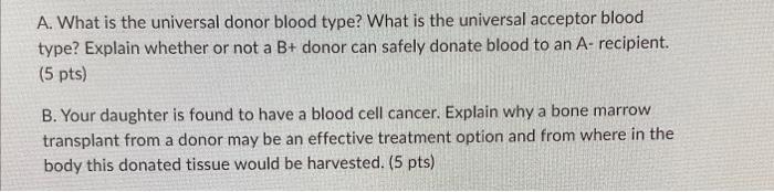 A. What is the universal donor blood type? What is | Chegg.com