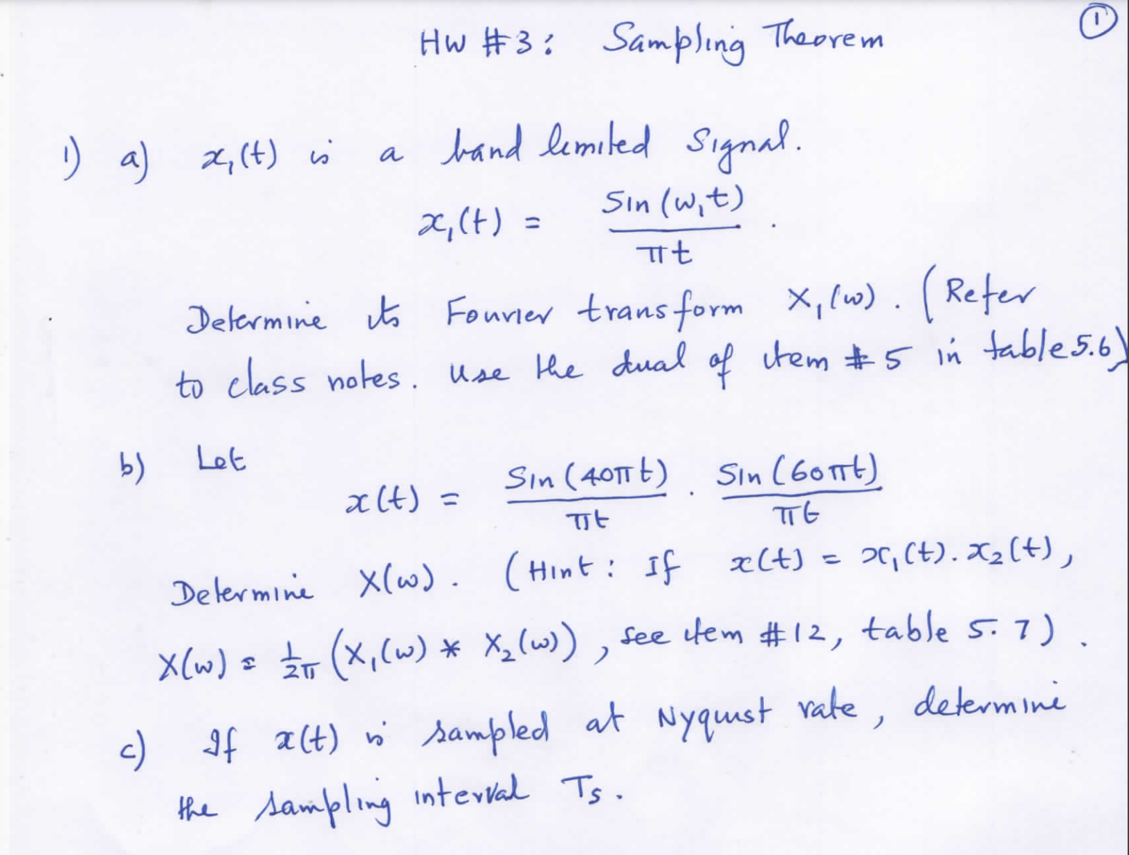 Solved HW#3: Sampling Theorema) x1(t) ﻿is a band limited | Chegg.com