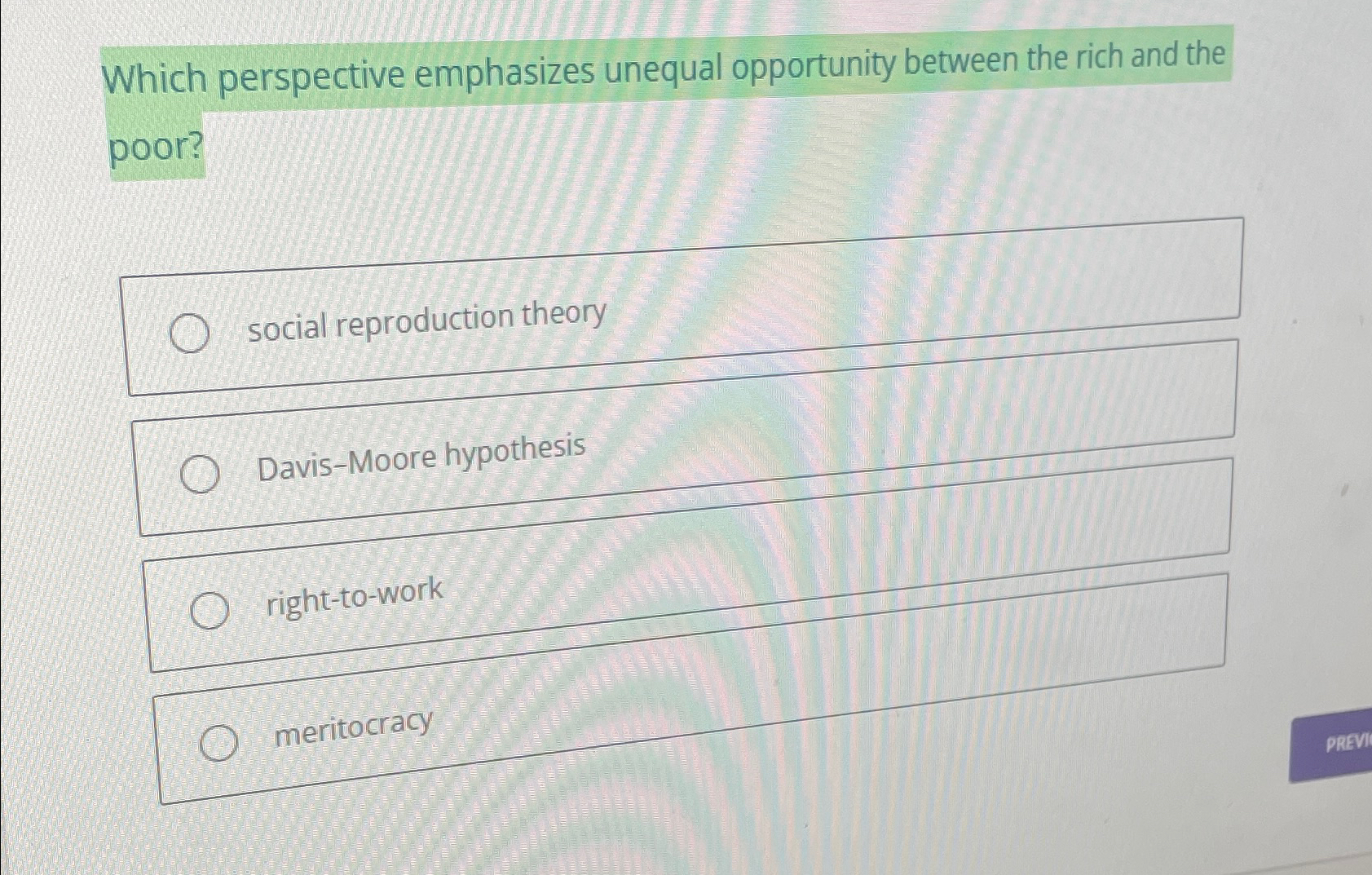 Solved Which perspective emphasizes unequal opportunity | Chegg.com