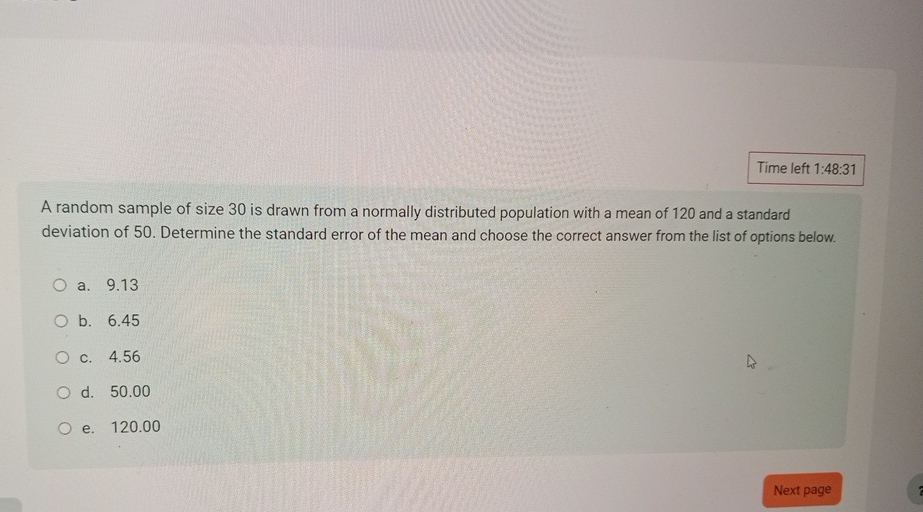 Solved Time left 1:48:31A random sample of size 30 ﻿is drawn | Chegg.com