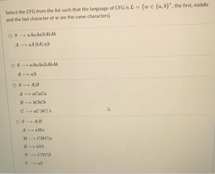 Solved Select the CFG from the list such that the language | Chegg.com