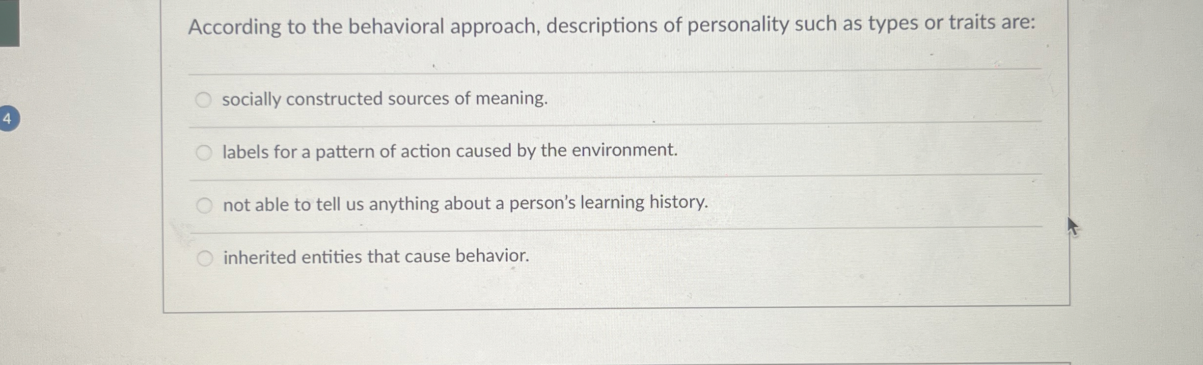 Solved According to the behavioral approach, descriptions of | Chegg.com