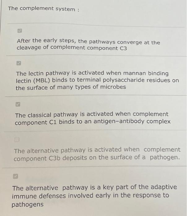 Solved The complement system : After the early steps, the | Chegg.com