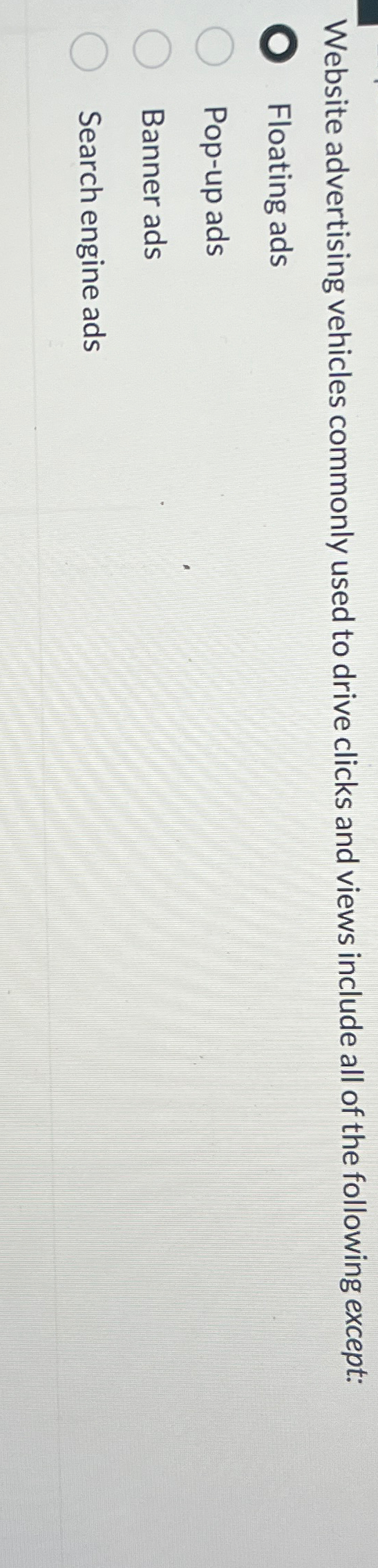 Solved Website advertising vehicles commonly used to drive | Chegg.com