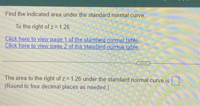 Solved Find the indicated area under the standard normal | Chegg.com
