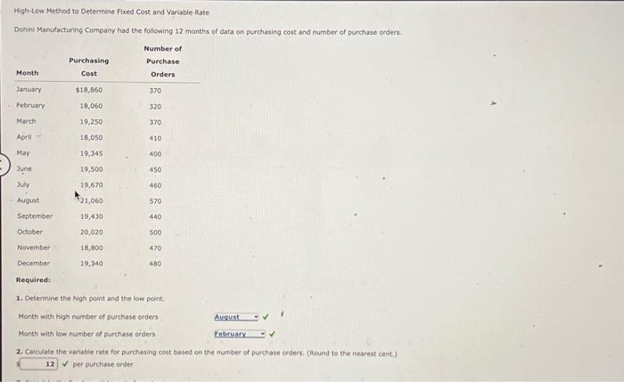 Solved High Low Method to Determine Fixed Cost and Variable | Chegg.com