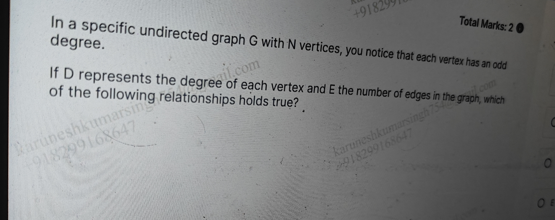 Solved Total Marks: 20In a specific undirected graph G ﻿with | Chegg.com