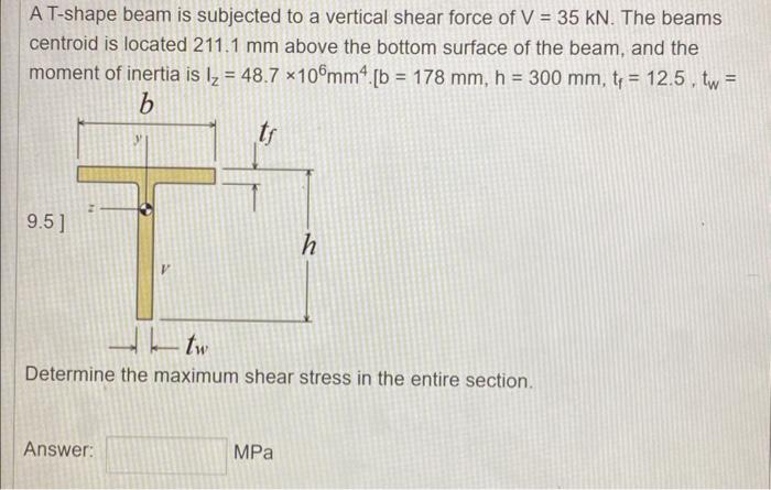Solved A T-shape beam is subjected to a vertical shear force | Chegg.com
