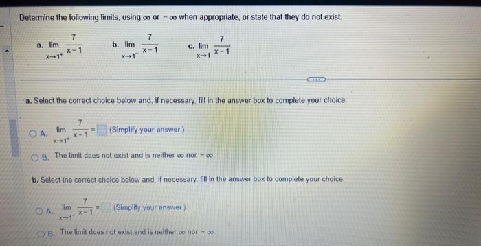 Solved Determine the following limits, using ∞ or −∞ when | Chegg.com