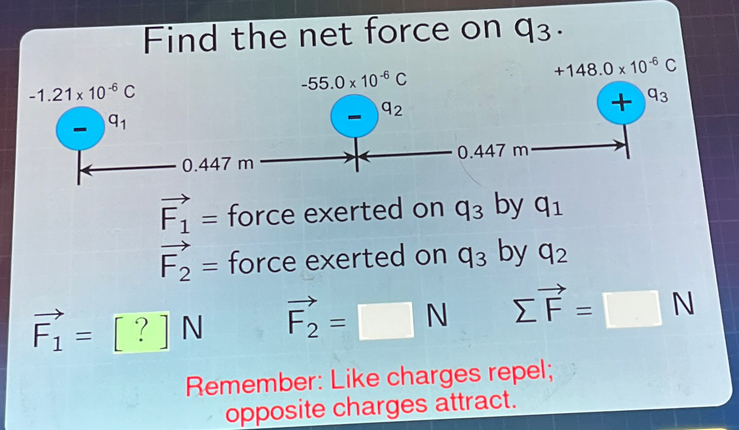 Solved Find the net force on q3.Remember: Like charges | Chegg.com