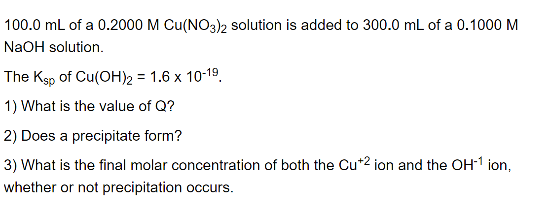 Solved 100.0mL ﻿of a 0.2000MCu(NO3)2 ﻿solution is added to | Chegg.com