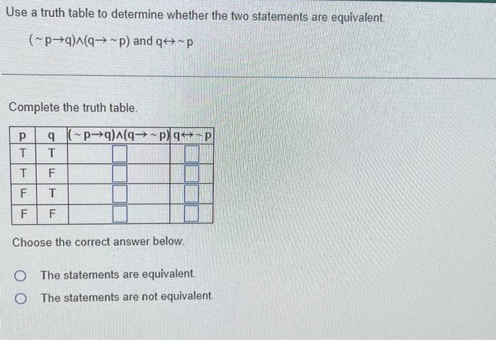 Solved Use a truth table to determine whether the two | Chegg.com