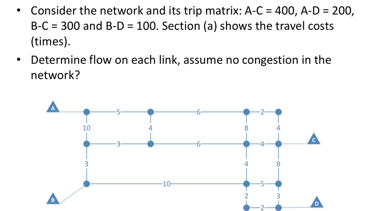 Solved Consider the network and its trip matrix: | Chegg.com