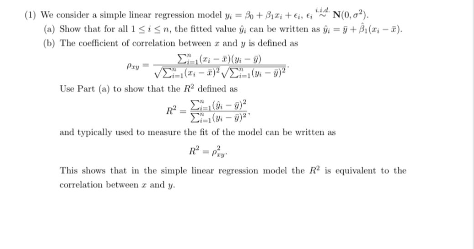 Solved (1) ﻿We consider a simple linear regression model | Chegg.com