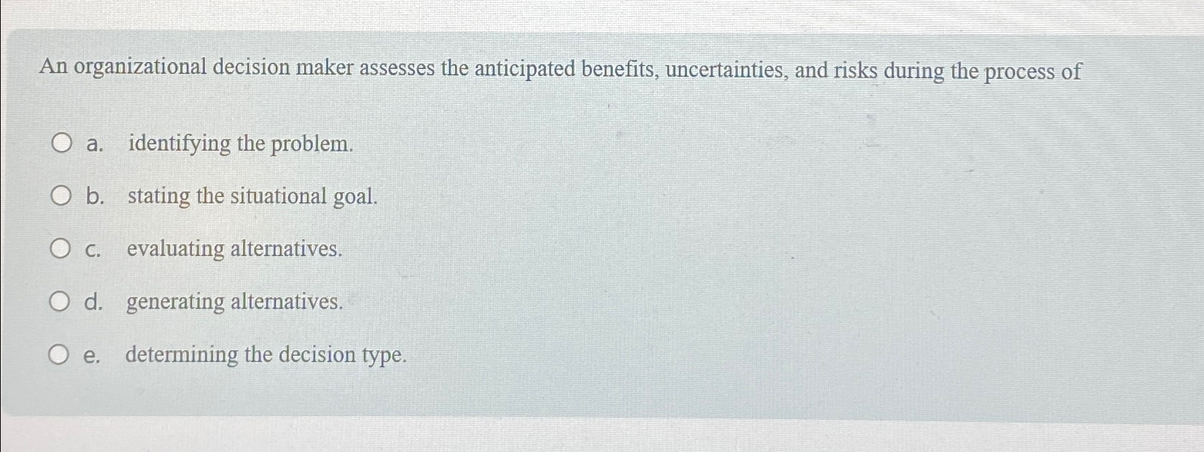 Solved An organizational decision maker assesses the | Chegg.com