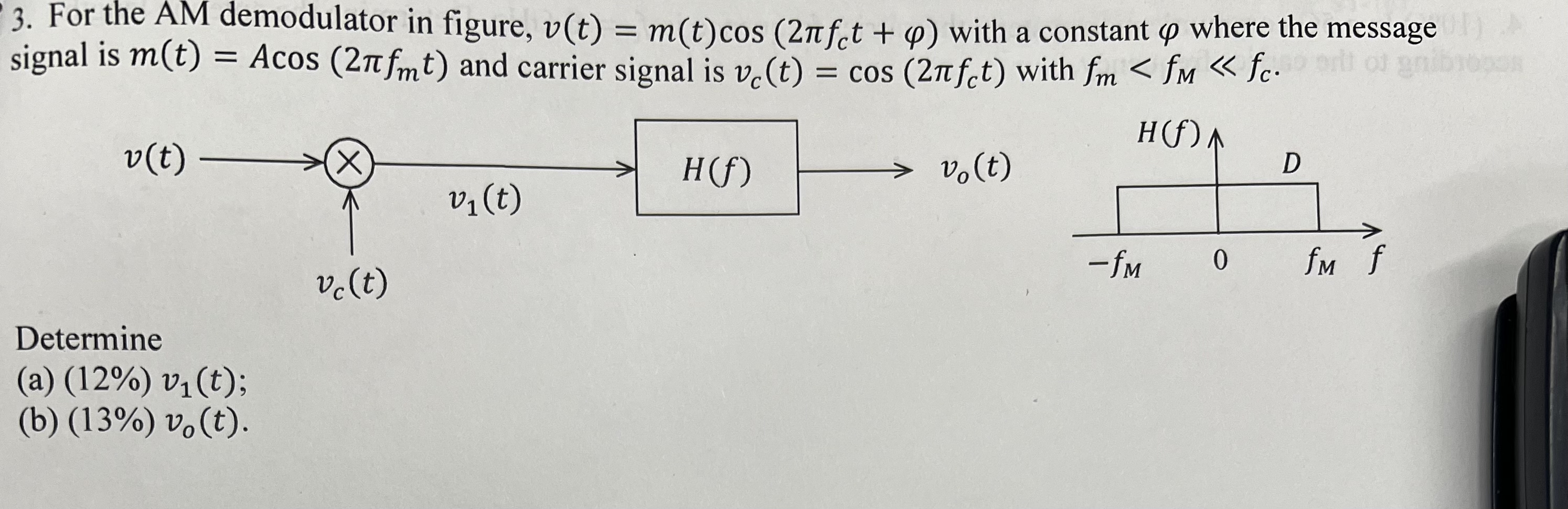 Solved For the AM demodulator in figure, | Chegg.com