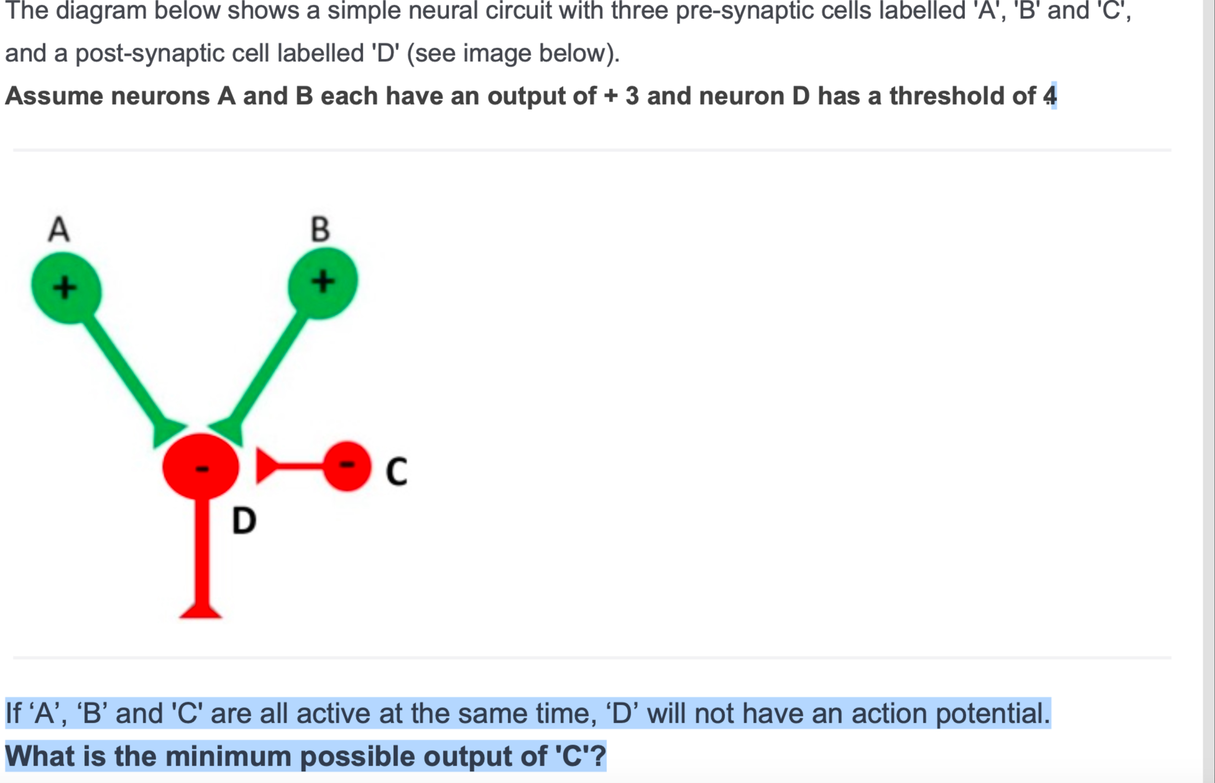 The diagram below shows a simple neural circuit with | Chegg.com