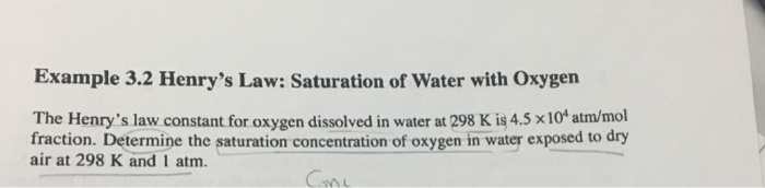 Solved Example 3.2 Henry's Law: Saturation of Water with | Chegg.com