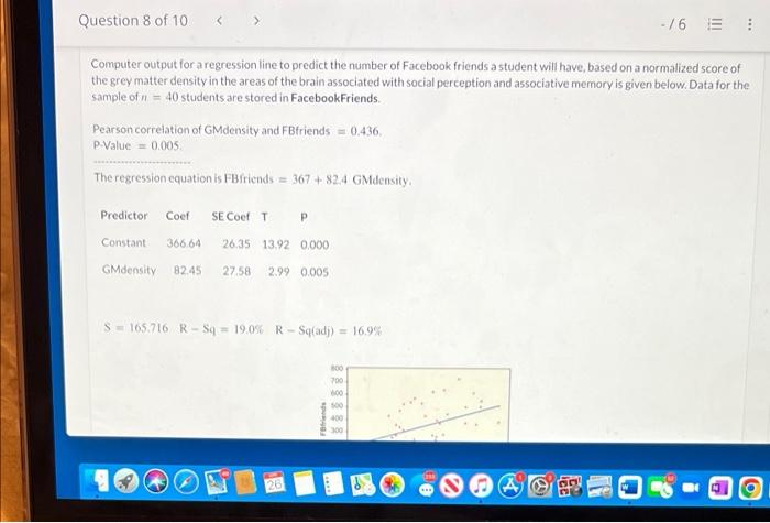 Solved Question 8 of 10 -/6 E Computer output for a | Chegg.com