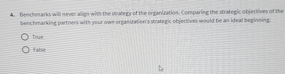 Solved Benchmarks will mever align with the strategy of the | Chegg.com