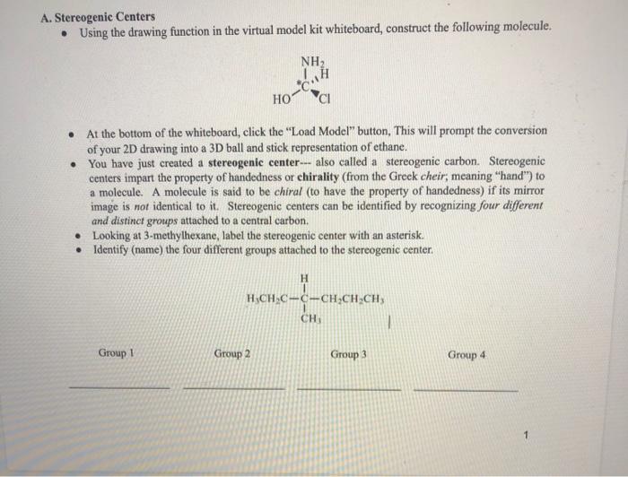 Solved - A. Stereogenic Centers • Using the drawing function | Chegg.com