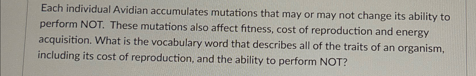 Solved Each individual Avidian accumulates mutations that | Chegg.com