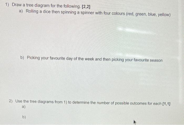 Solved 1) Draw a tree diagram for the following. [2,2] a) | Chegg.com