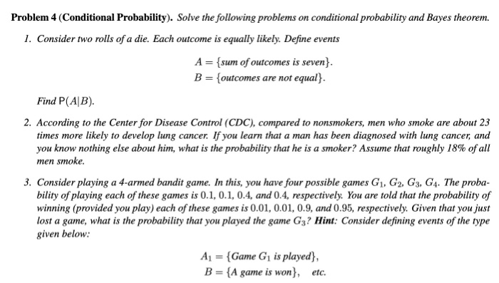 Solved Problem 4 (Conditional Probability). Solve the | Chegg.com