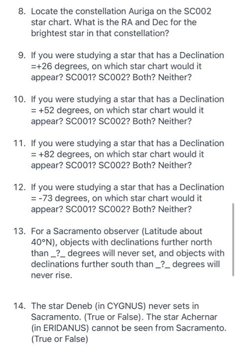 Solved 8. Locate the constellation Auriga on the SC002 star | Chegg.com