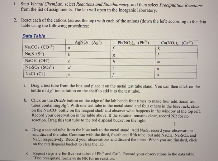 Solved 1. Start Virtual Chem Lab, select Reactions and | Chegg.com