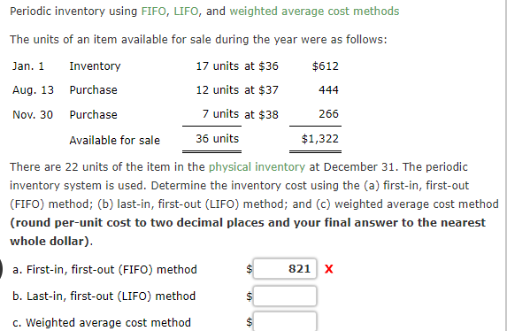 Solved Periodic inventory using FIFO, LIFO, and weighted | Chegg.com
