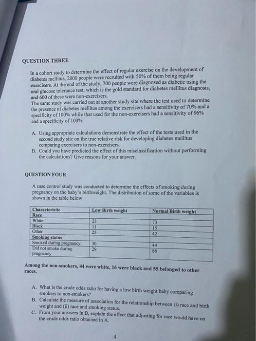 Solved QUESTION THREE In a cohort study to determine the | Chegg.com