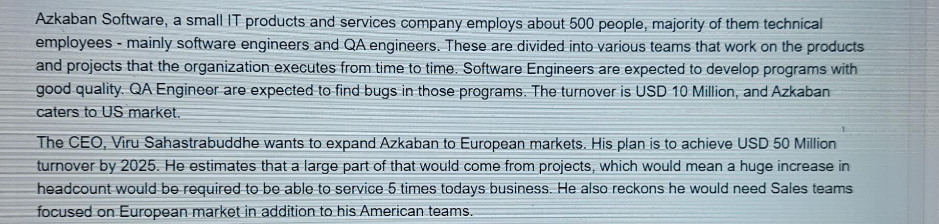 Azkaban Software, a small IT products and services | Chegg.com