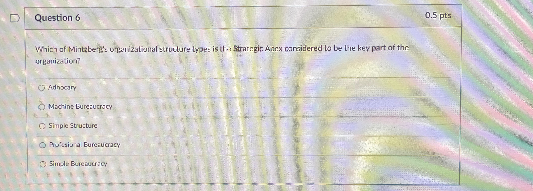 Question 60.5ptsWhich of Mintzberg's organizational | Chegg.com