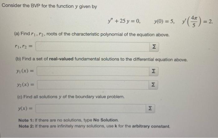 Solved Consider the BVP for the function y given by y + 25 y | Chegg.com