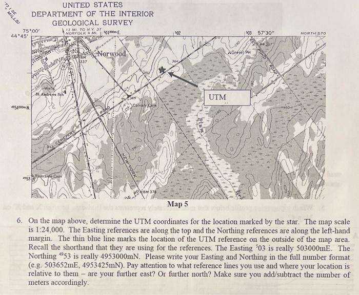 Solved 6. On the map above, determine the UTM coordinates | Chegg.com