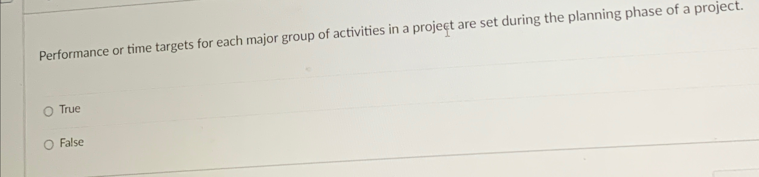 Solved Performance or time targets for each major group of | Chegg.com