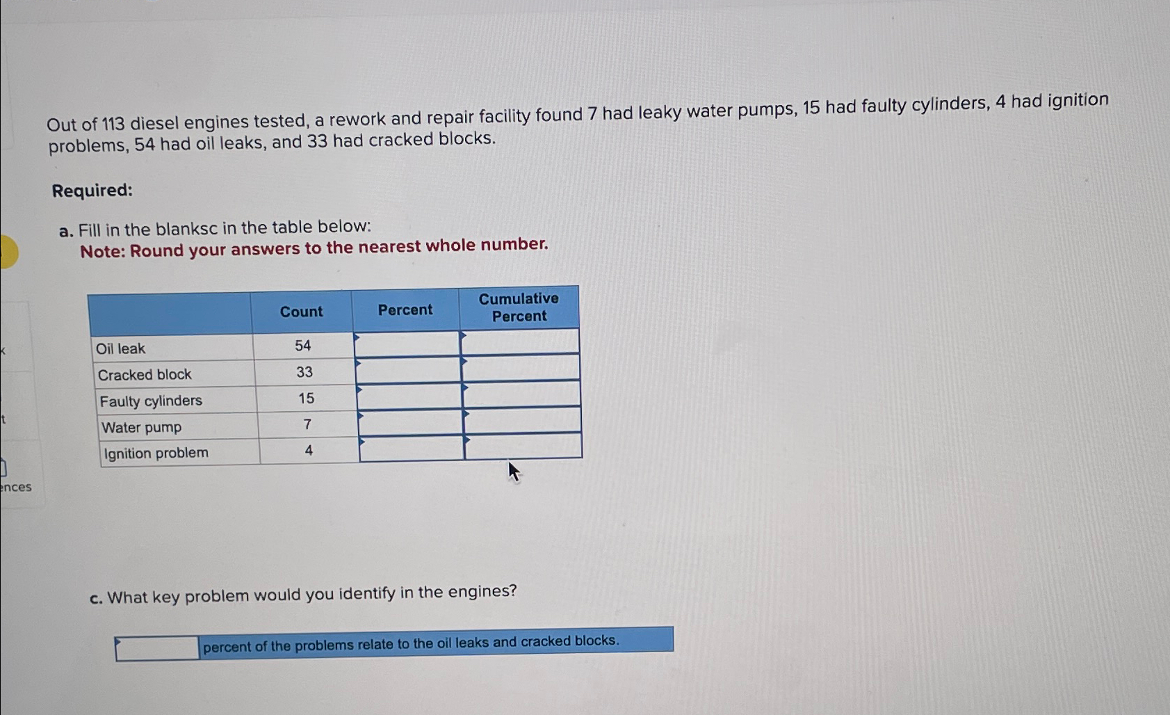 Out of 113 ﻿diesel engines tested, a rework and | Chegg.com