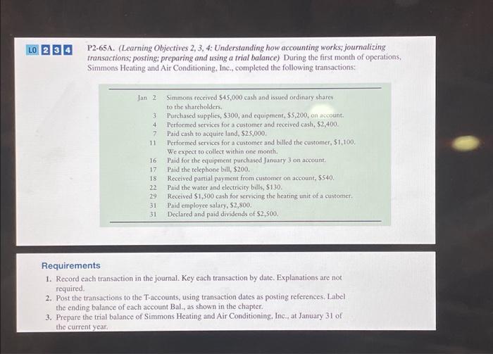 Solved LO 2 3 4 P2-65A. (Learning Objectives 2, 3, 4: | Chegg.com