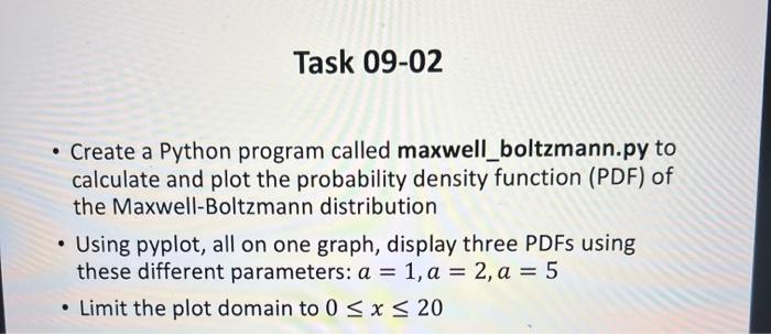 Solved - Create a Python program called maxwell_boltzmann.py | Chegg.com