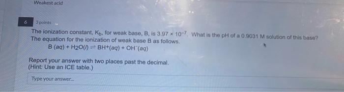 Solved The ionization constant, Kb, for weak base, B, is | Chegg.com