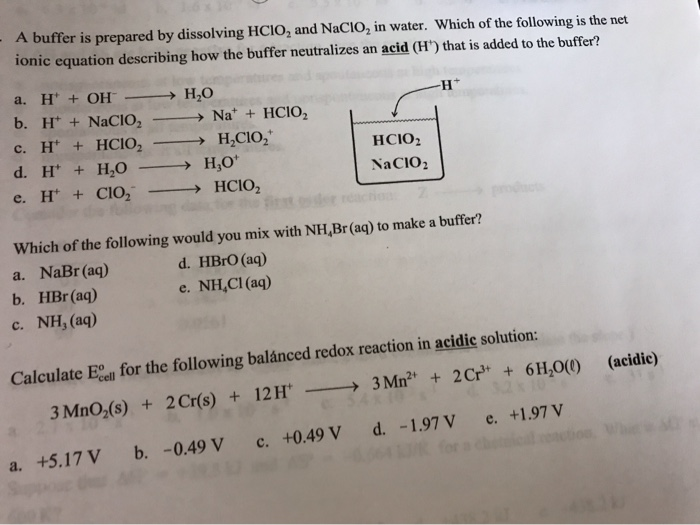 Solved - A buffer is prepared by dissolving HCIO, and NaClO, | Chegg.com
