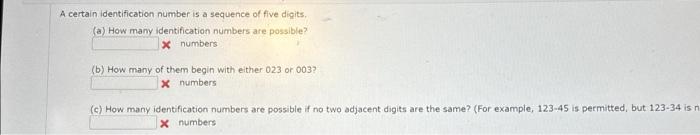 Solved A certain identification number is a sequence of five | Chegg.com