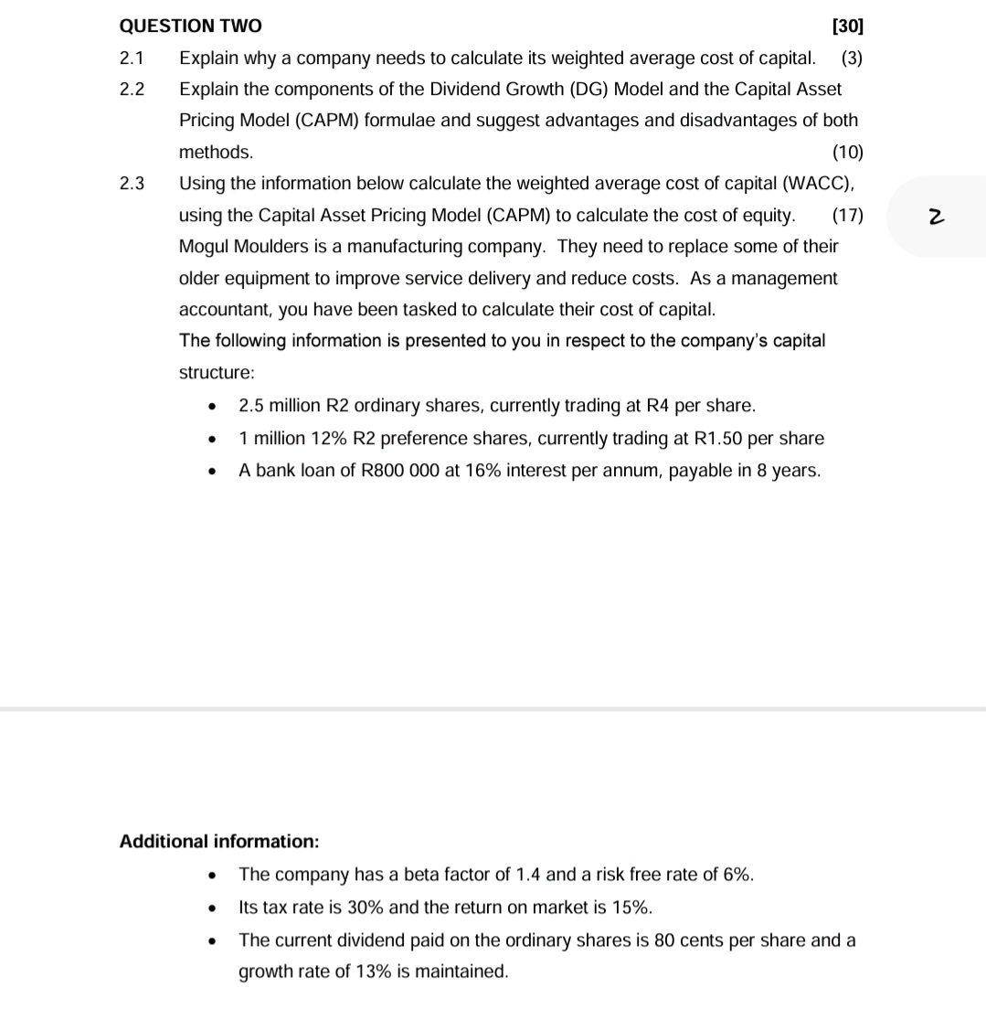Solved QUESTION TWO[30]2.1 ﻿Explain why a company needs to | Chegg.com
