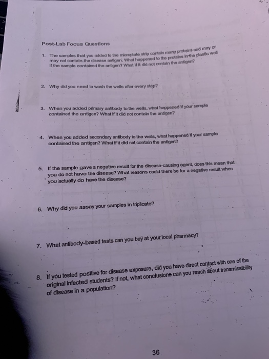 Solved Post-Lab Focus Questions The samples that you added | Chegg.com