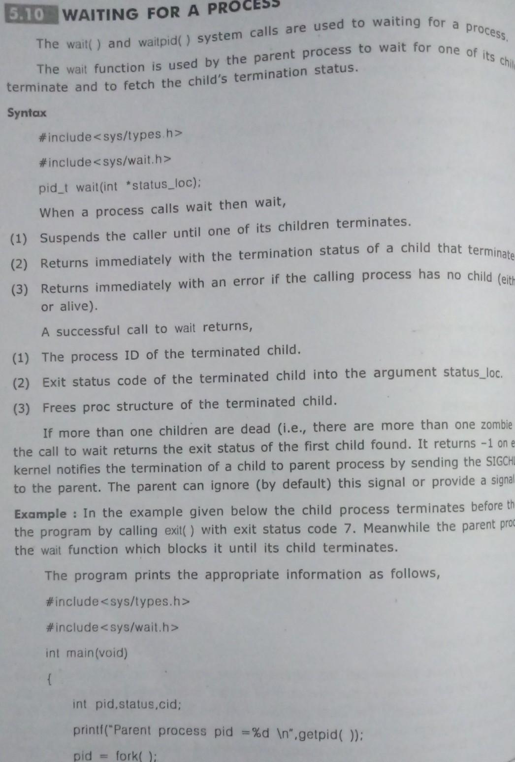 Solved 5.10 WAITING FOR A PROC The wait() and waitpid() | Chegg.com