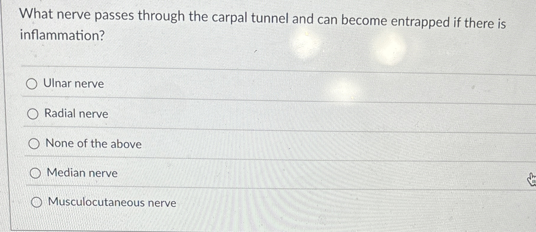 Solved What nerve passes through the carpal tunnel and can | Chegg.com