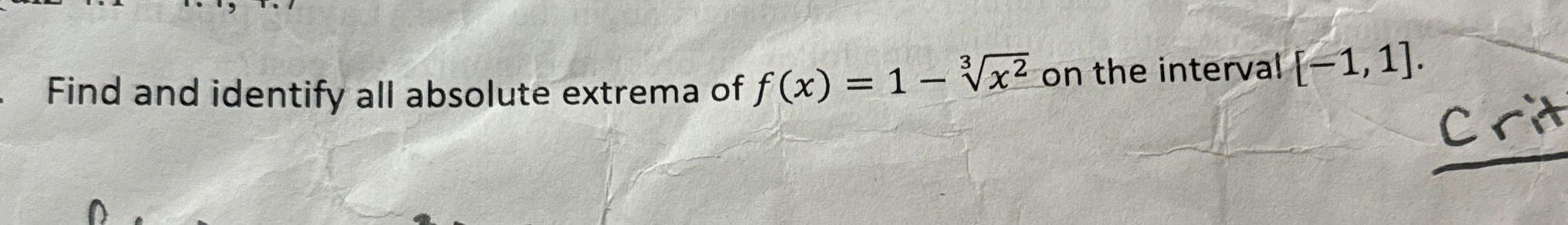 Solved Find and identify all absolute extrema of f(x)=1-x23 | Chegg.com